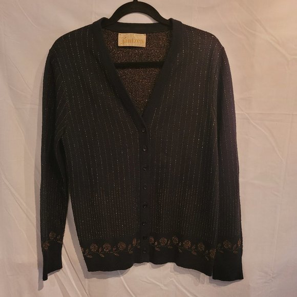Jantzen | Sweaters | Jantzen Vintage Cardiganblack With Gold Thread ...